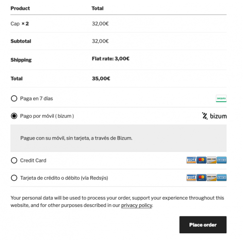 Extra Bizum para WooCommerce Redsys